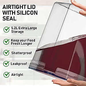 EXTRA LARGE WIDE & DEEP Food Storage Airtight Containers [Set of 4] 5.2L (175.9oz) w/ 4 Measuring Cups + Labels - Ideal for Sugar, Flour, Baking Supplies - Clear Plastic - Leakproof