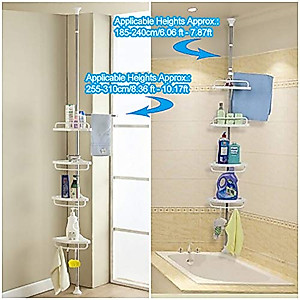 Hershii 4 Tiers Corner Shower Caddy Tension Pole Bathtub Shelf Organizer Adjustable Bathroom Storage Rack Space Saving with Towel Bar - Ivory