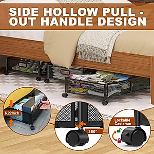 Under Bed Storage Containers,2 Pack Foldable Underbed Storage Containers with Handles and Wheels,Folding Bed Shoes Clothes Organizer,Easy Assembly Underbed Storage for Toy ,Bedding,Bedroom(Black)