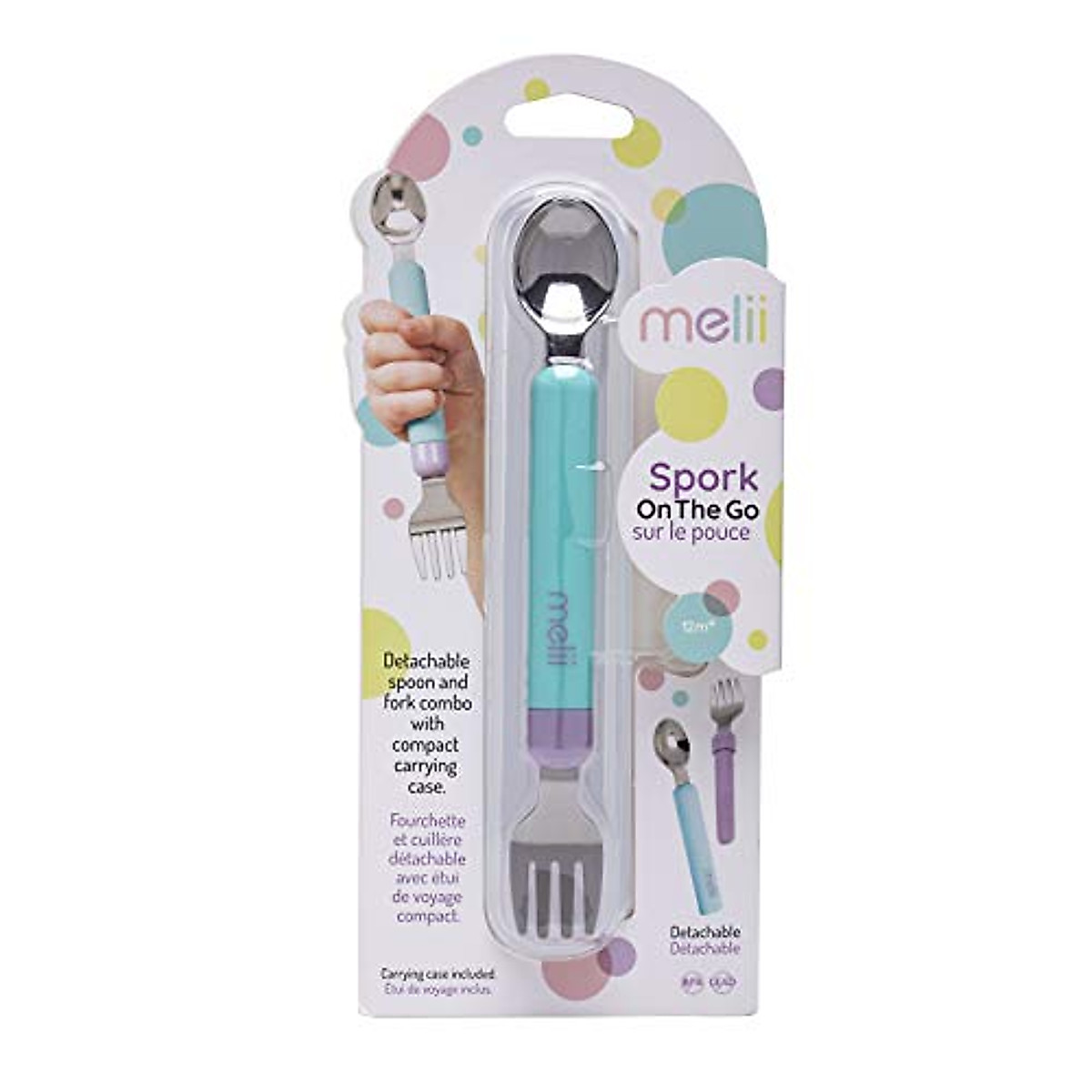 melii Spork On The Go - Travel Utensils for Babies and Toddlers - Detachable Fork and Spoon with Carrying Case - Blue & Purple