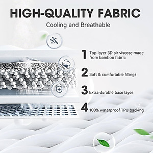 HYLEORY Twin Size Waterproof Mattress Protector Viscose Made from Bamboo Cooling Mattress Pad Cover Breathable Soft 3D Air Fabric Noiseless Washable Fitted Sheet with Deep Pocket Up to 21"