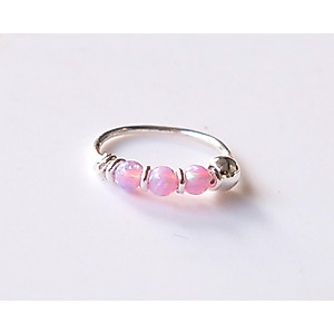 Handmade Silver Single 10MM Cartilgae Helix Piercing Hoop Earring with Trio Pink Opal, 925 Sterling Silver Very Small 10MM Thin 22 Gauge Hoop for women, By Miya Jewelry Creations