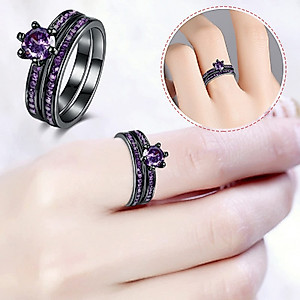ManRiver 2PC Stackable Rings for Women - Zirconia Gemstone Rhinestone Studded Promise Rings Jewelry Gifts Size 5-12, Purple