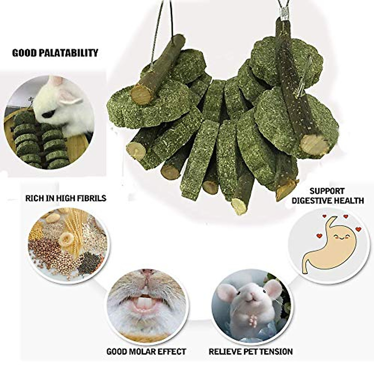 Hamiledy Bunny Chew Toy for Teeth,Guinea Pig Natural Organic Fruitwood Sticks with Grass Cake for Rabbits,Chinchillas,Gerbils, Squirrels, Hamsters, Chewing/Playing Pet Snacks Toy/Improve Dental Health