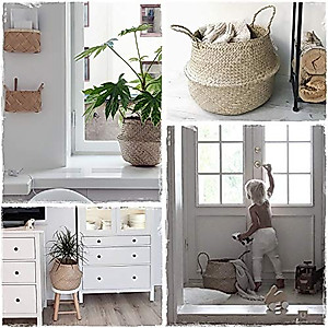 BeeGreeny Seagrass Belly Basket | Handwoven Foldable Storage Basket with Handles for Laundry, Picnic, Pot Cover, Decor | Natural, Eco-Friendly Household Items