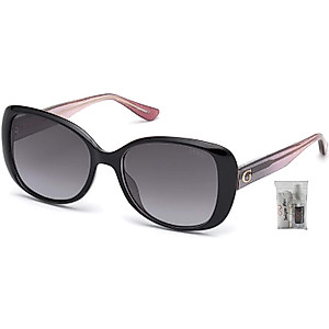 GUESS GU7554 01B 54MM Shiny Black/Gradient Smoke Square Sunglasses for Women + BUNDLE with Designer iWear Eyewear Kit