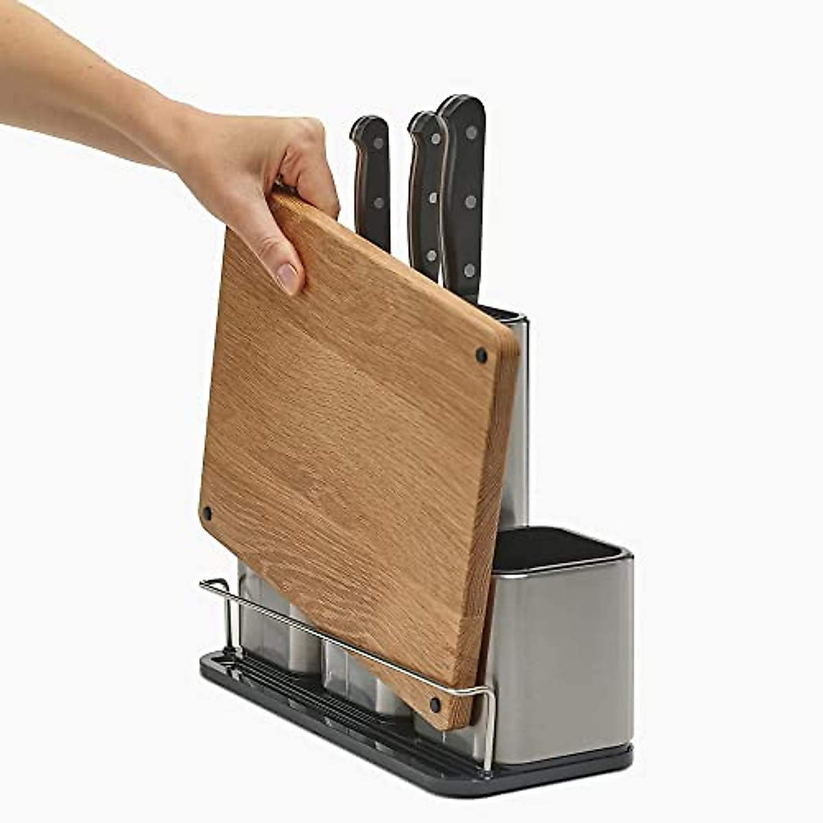 Joseph Joseph CounterStore Kitchen Utensil Holder Knife Block and Cutting Board Set, Stainless Steel