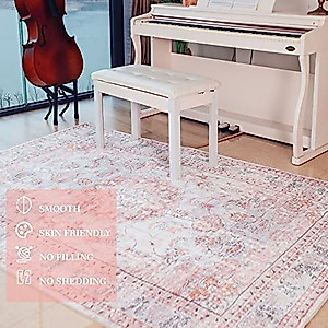 Auruge Area Rug - 5x7 Indoor Vintage Rugs Soft Fuzzy Shaggy Carpet Distressed Pink Accent Rug Non-Slip Non Shedding & Machine Washable Rug for Dining Room Living Room Bedroom Office