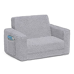 Delta Children Cozee Flip-Out Sherpa 2-in-1 Convertible Chair to Lounger for Kids, Grey