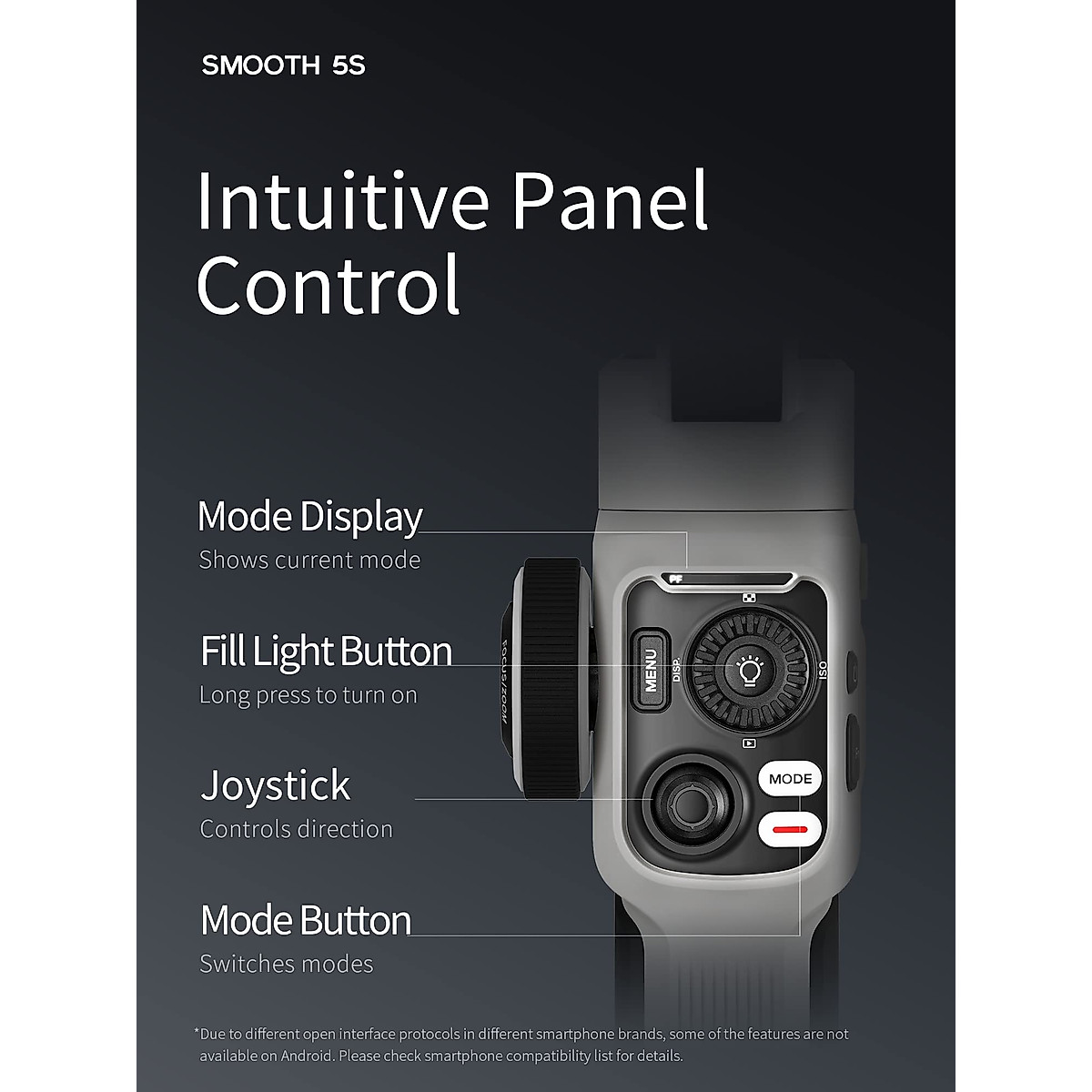 Zhiyun Smooth 5S Phone Gimbal, 3-Axis Smartphone Stabilizer with Built-in and Magnetic Fill Light, AI Face Tracking for iPhone and Android, YouTube TikTok Video, Gray Combo