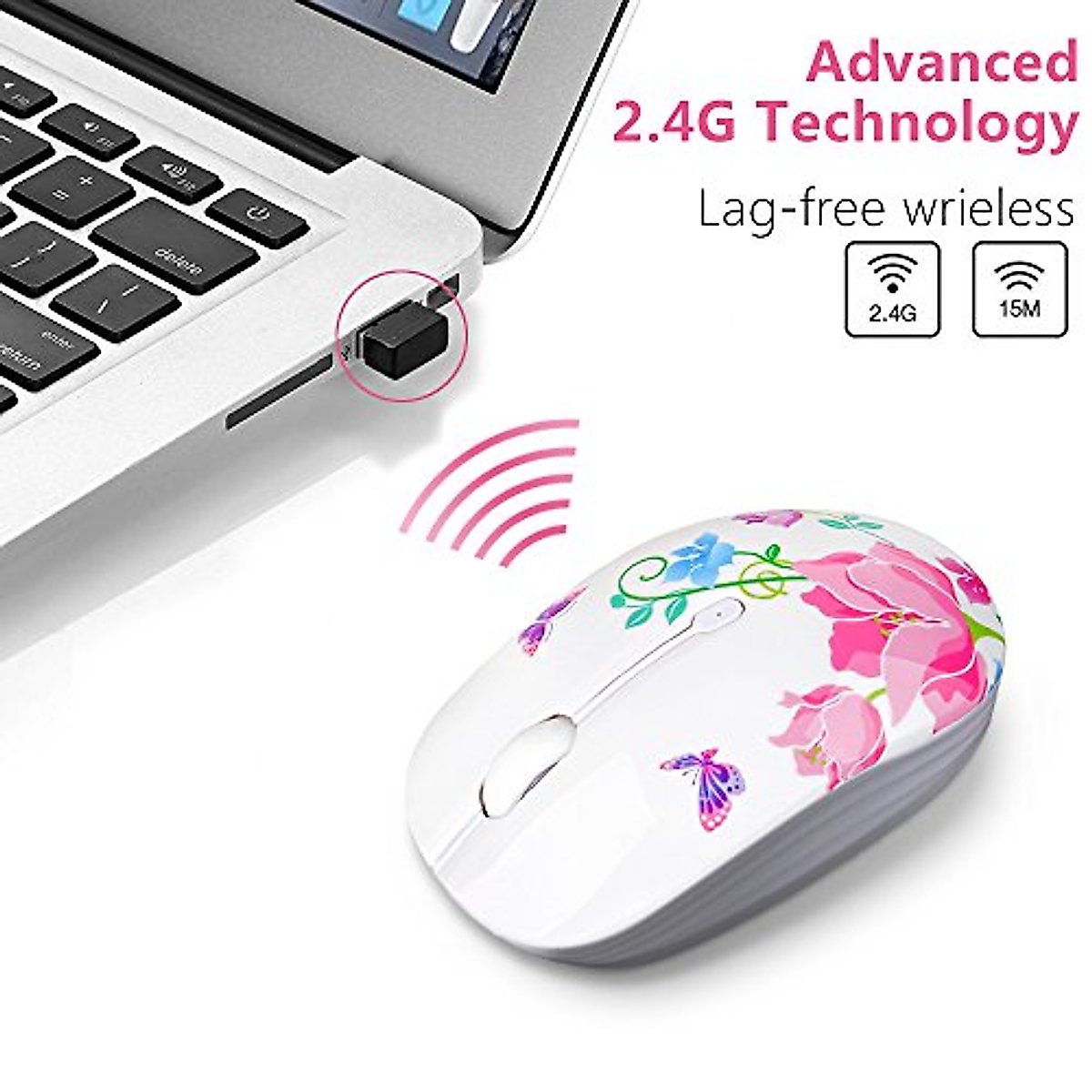 JUHOO Wireless Mouse with Nano Receiver for PC, Laptop, Notebook, Computer, MacBook, Less Noise, Portable Mobile Optical Mice