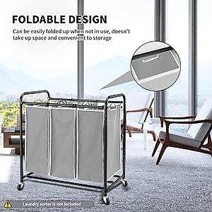 3 Bag Laundry Sorter Replacement Bags, Augot Large Hamper Cart Removable Replacement Bags with 6Pcs Carry Handle, Laundry Organizer Storage Replacement Bags 21“H×15“L×9”W （No Hangers ）