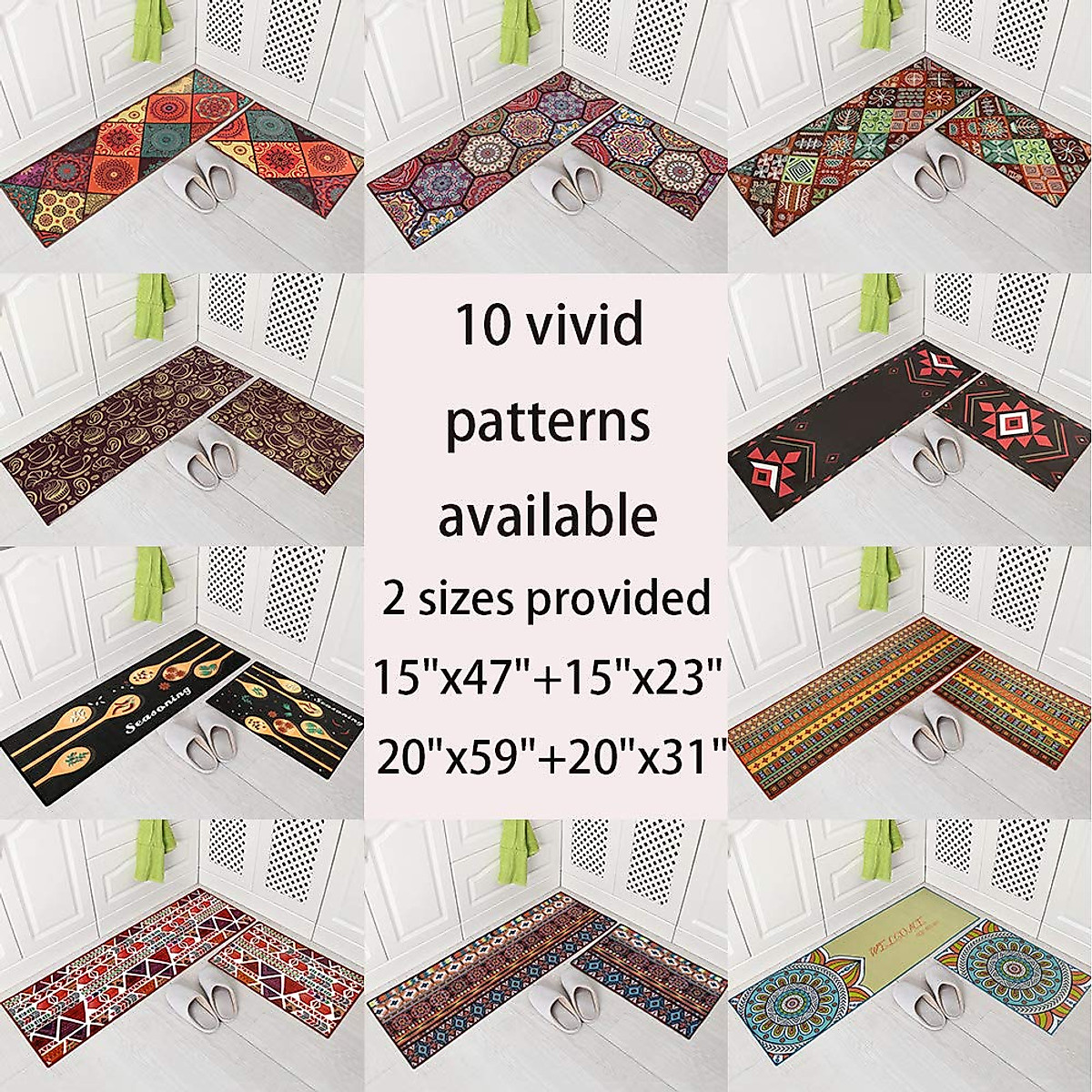 Carvapet 2 Piece Non-Slip Kitchen Mat Runner Rug Set Doormat Vintage Design Baroque Style (20"x59"+20"x31")