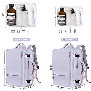 Hanples Extra Large Travel Backpack for Women as Person Item Flight Approved, Waterproof 40L Carry On Backpack, 17 Inch Laptop Backpack For Hiking Casual Bag (Gray Purple)