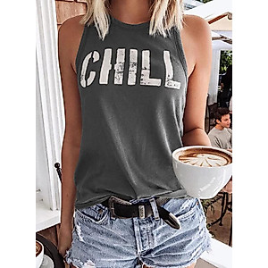 Dokotoo Womens Ladies Summer Casual Letters Print Graphic Tees Crewneck Cotton Soft Sleeveless Blouse Shirts Workout Long Cami Tank Tops for Women Loose Fit