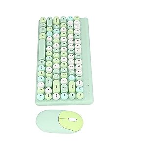 Wireless Keyboard and Mouse Combo for,Wireless Cute Mix Color 86 Keys Retro Round Concave Wireless Keyboard,Professional 1200DPI Gaming Keyboard Mouse (Green)