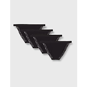 Amazon Essentials Women's Cotton and Lace Tanga Brief, Pack of 4, Black, XX-Small