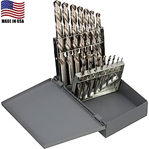 Chicago Latrobe 69881 150L Left-Hand (Reverse) Flute High-Speed Steel Jobber Length Drill Bit Set, Uncoated, 118 Degree Conventional Point, 15-Piece