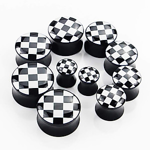 Awinrel Checkered and Spiral Saddle Ear Gauges Set UV Acrylic Ear Plugs Tunnel Stretcher Expander Body Piercing Jewelry 4 Pieces 00G 10mm