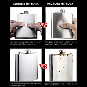 GENNISSY Silver 18/8 Stainless Steel 12OZ Hip Flask - Flasks for Liquor with Funnel Drinking Vessels