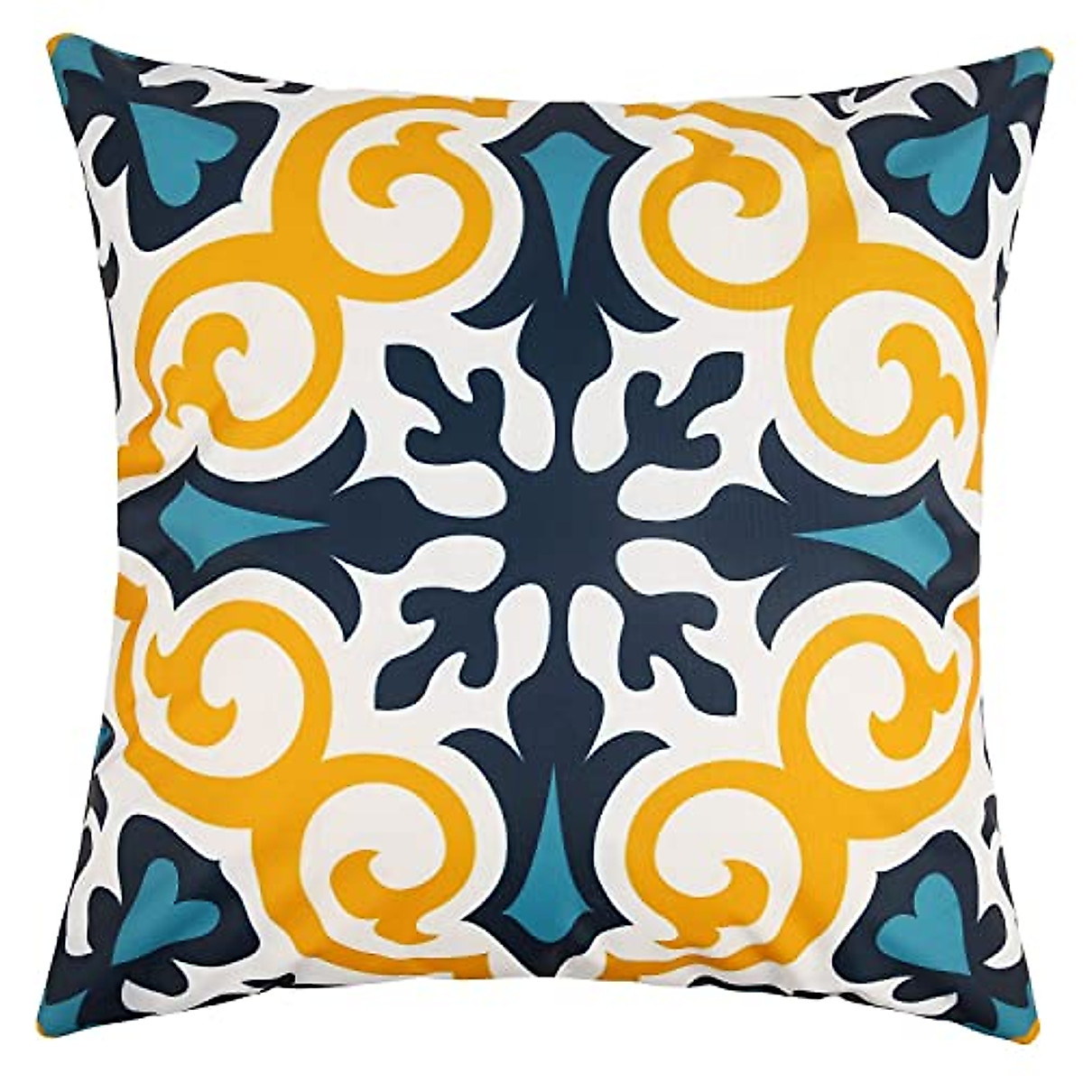 VIGVOG Yellow Blue Outdoor Indoor Waterproof Throw Pillow Covers 18x18 Inch Set of 4 Boho Floral Double-Sided Pillow Covers Modern Cushion Cases for Patio Funiture Garden Farmhouse Home Decor