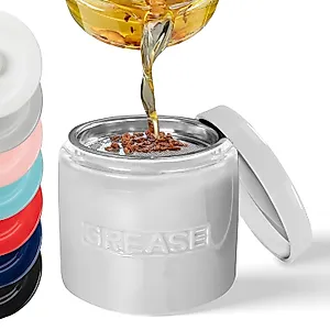 CYPRESS SUNRISE Bacon Grease Saver with Strainer - 32oz Ceramic Container for Kitchen Holds Bacon Fat Drippings Oil for Reuse - Keeper Can Hold Cooking Frying Oil - Dishwasher Safe
