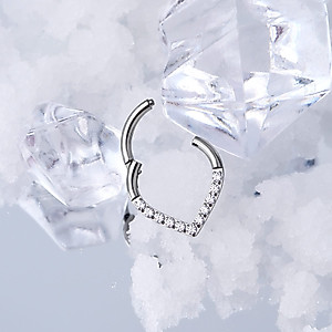 CM Crareesi Mania G23 Titanium Septum Rings Teardrop Titanium Cartilage Earring Hoop 8mm Titanium Daith Piercing Rings 16G Small Septum Jewelry Hoops Clear CZ Helix Piercing Jewelry