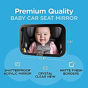 Leo and Ella Baby Car Mirror Safety First, Certified Crash Tested for Rear Facing Baby Car Seat Shatterproof Mirror with Adjustable Safety Mount Crystal Clear View of Newborn, Premium