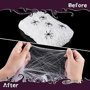 Playsheek 800 sqft Spider Webs Halloween Decorations with 90 Fake Spiders, Stretch Fake Cobwebs for Bushes Halloween Theme Party Indoor and Outdoor
