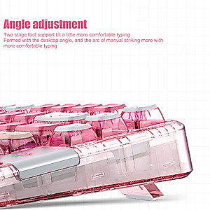 ASHATA Pink Mechanical Keyboard, Bluetooth Cute Keyboard, 2.4G Wireless Type C Wired Gaming Keyboard with RGB Backlight for iOS for Windows