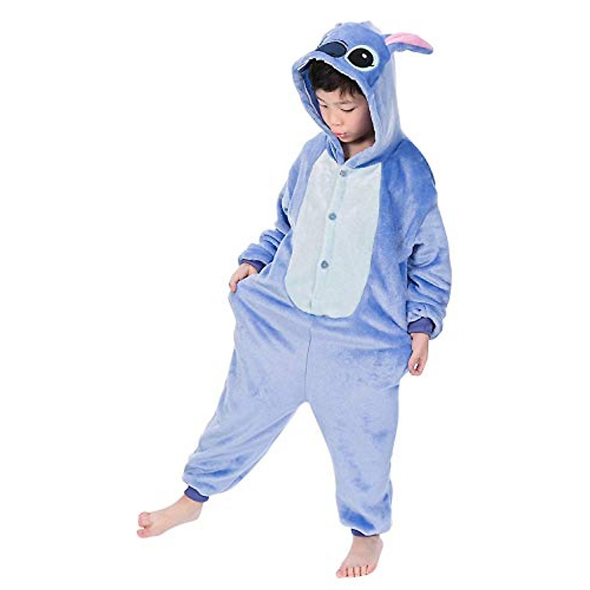 LeaveLive Kids Animal Onesies Halloween Cosplay Costume Pajamas(105#(47-51 inch), kidsblueY)