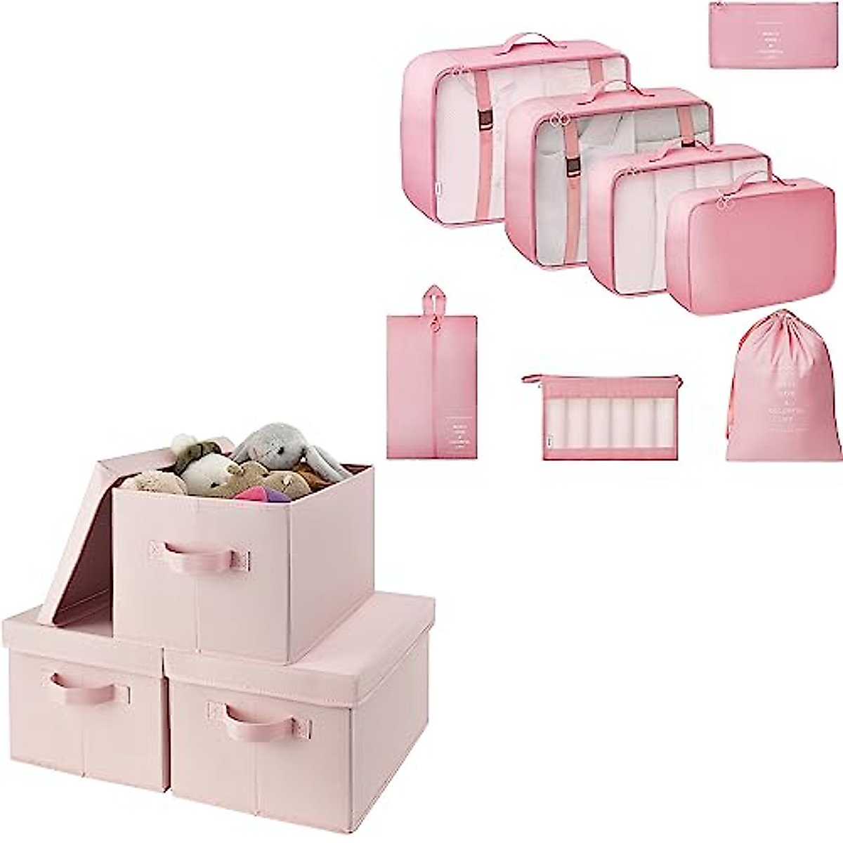 GRANNY SAYS Bundle of 3-Pack Organizing Baskets for Shelves & 8-Pack Suitcase Organizer Bags Set