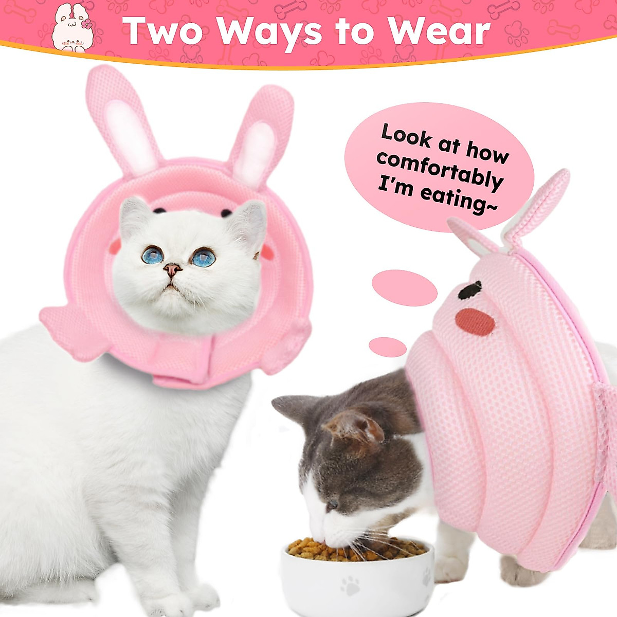 Cat Cone Collar Soft, Cute Cat Recovery Collar, Comfortable Cat Neck Cone for Wound Healing, Protective Pet Elizabethan Collar for Kitten Cat, Not Block Vision