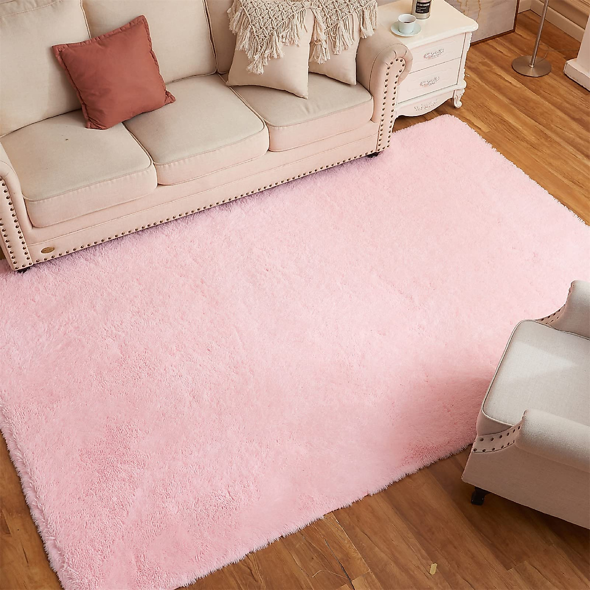 Arbosofe Area Rugs Shaggy Rugs Fluffy Carpets, 8x10 Feet Pink, Modern Plush Carpets for Living Room Bedroom for Kids Girls and Boys, Playroom, and Nursery Room Home Decor