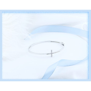 Dazzlingrock Collection 0.10 Carat (ctw) Round White Diamond Sideways Cross Bangle Bracelet for Women in 925 Sterling Silver