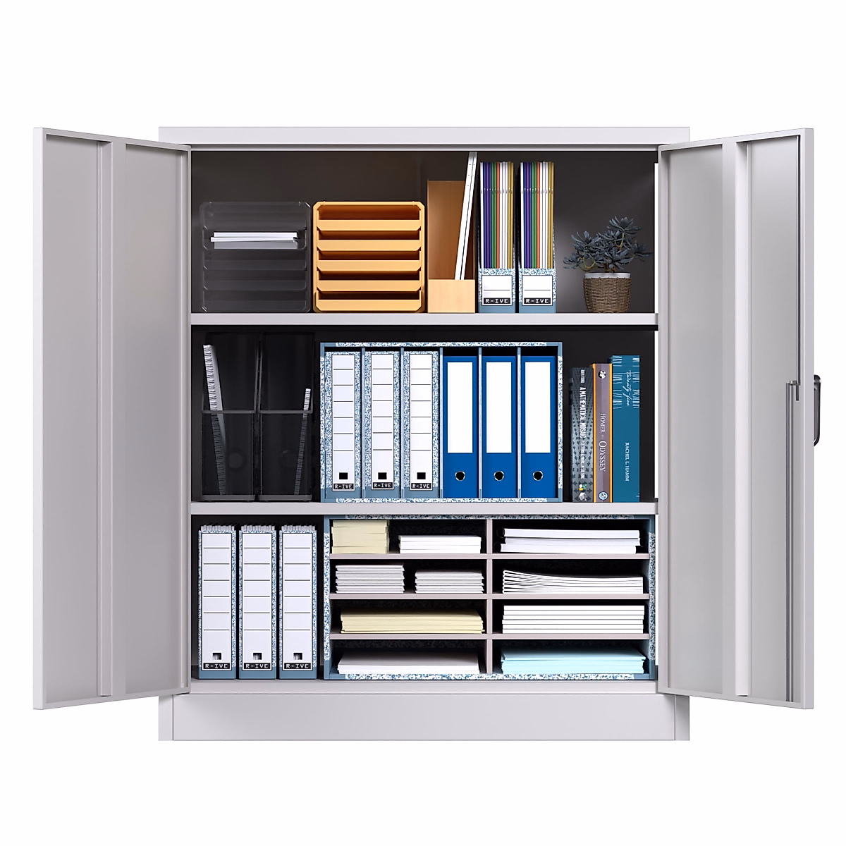 Reemoon Metal Storage Cabinet with Locking Doors and Adjustable Shelves, 41.6" Small Steel Storage Cabinet for Home Office, Grey