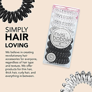 invisibobble Original Traceless Spiral Hair Ties - Pack of 8, Crystal Clear and True Black- Strong Elastic Grip Coil Accessories for Women - Non Soaking - Gentle for Girls Teens and Thick Hair