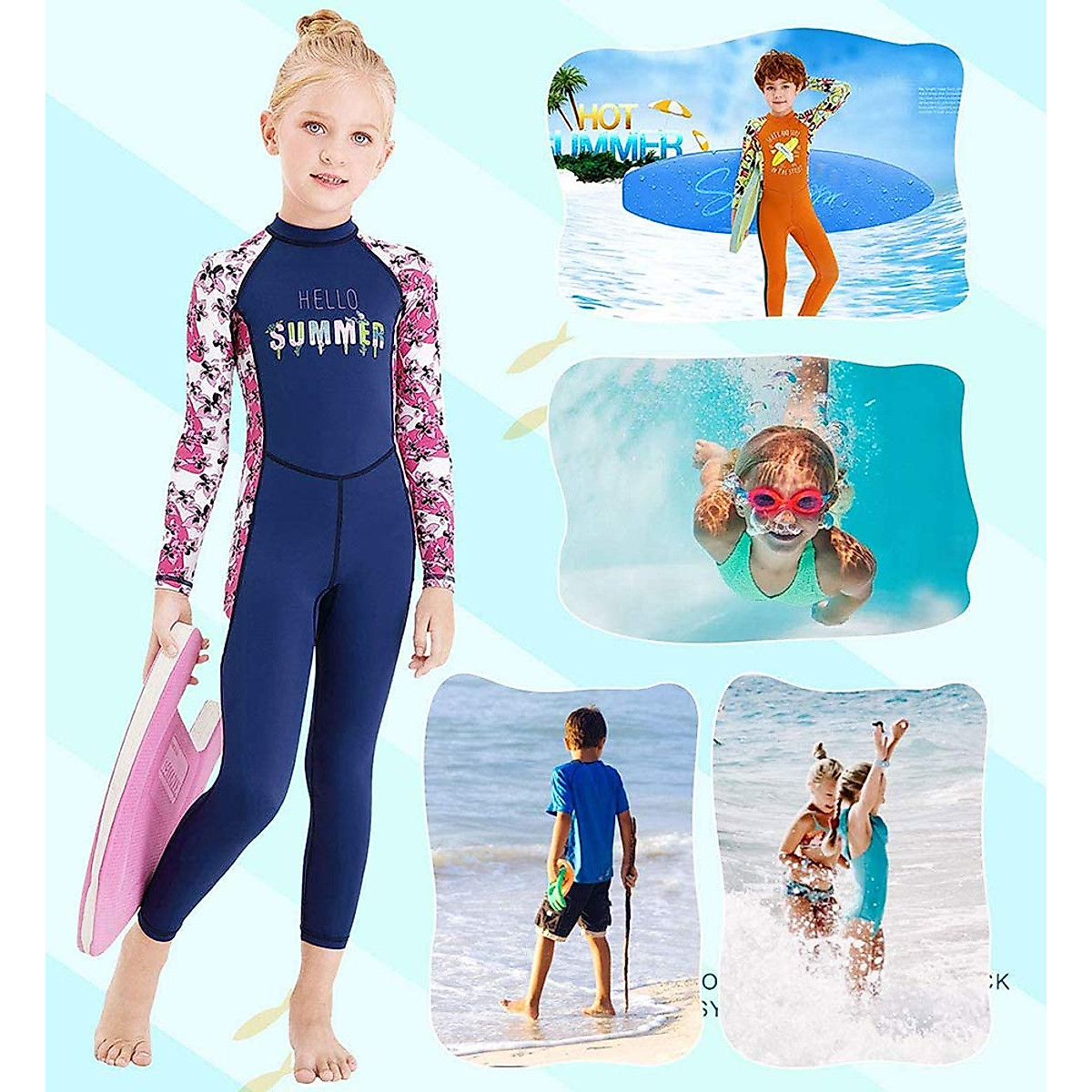 Full Body Kids Swimsuit One Piece Rash Guard Long Sleeve Wetsuit Skin for Girls Boys