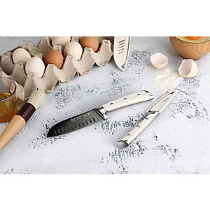 Cangshan S+ Series 1022100 German Steel Forged 2-Piece Titanium Coated Santoku Starter Knife Set with Sheaths, Vanilla White