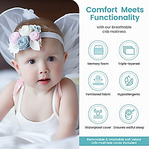 My First Memory Foam Crib Mattress, Breathable Crib Mattress with Removable and Waterproof Cover, Hypoallergenic, Standard Size, 51.63" L x 5" H x 27.25" W
