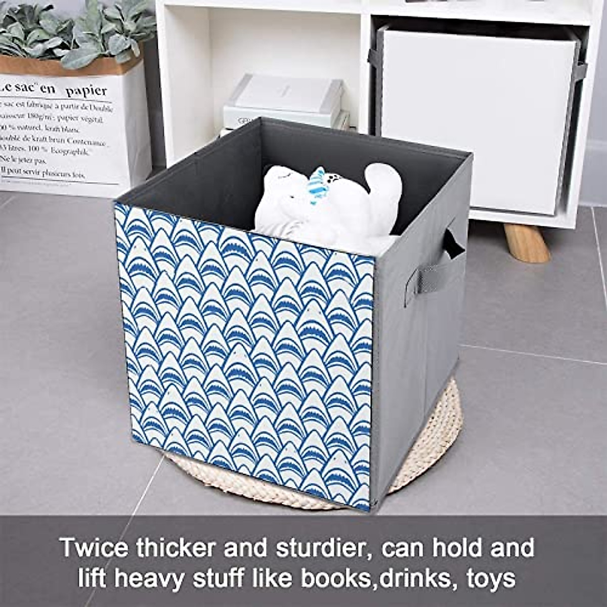 Shark Pattern Collapsible Storage Bins Basics Folding Fabric Storage Cubes Organizer Boxes with Handles