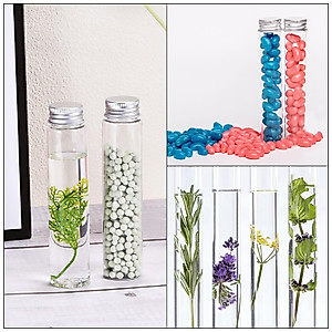 PATIKIL 40Pcs 110ml Plastic Test Tubes with Screw Caps, 155x33mm Tubes Aluminum Lid, for Scientific Experiments Party Decoration Candy Bead Storage Bath Salt