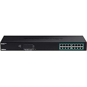TRENDnet 16-Port Gigabit PoE+ Switch, 16 x Gigabit PoE+ Ports, 246W PoE Power Budget, 32 Gbps Switching Capacity, Desktop Switch, Ethernet Network Switch, Metal, Lifetime Protection, Black, TPE-TG160g