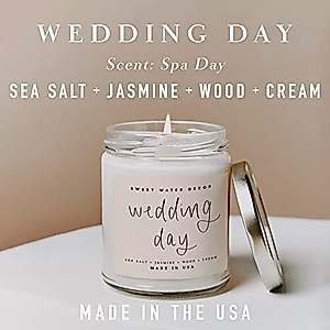 Sweet Water Decor, Wedding Day, Sea Salt, Jasmine, Cream, and Wood Scented Soy Wax Candle for Home | 9oz Clear Jar, 40 Hour Burn Time, Made in the USA