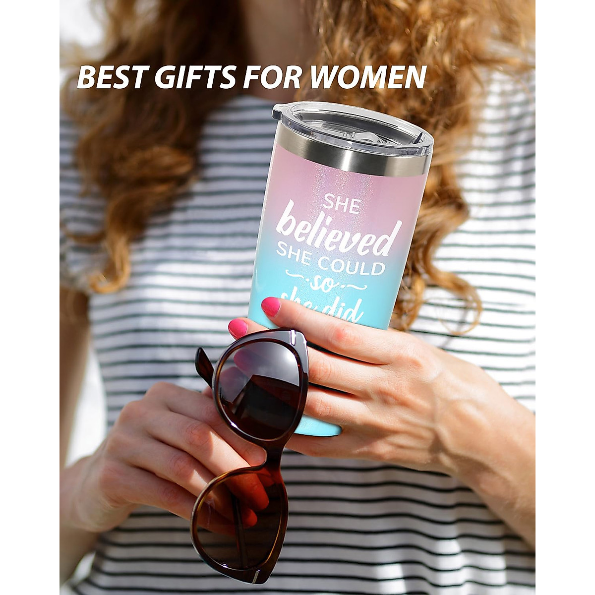 Sixspace Inspirational Tumbler, 20oz set, Mothers Day Gifts, Funny Birthday Gifts for Women, New Job, Congratulations Gift, Best Friend, Mom, Friendship, 'She Believed She Could So She Did'