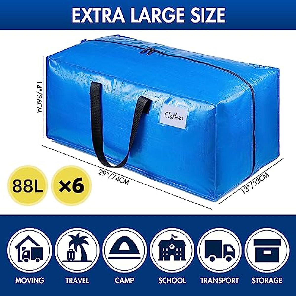 TAILI Heavy Duty Moving Bags, Clothing Storage Bags with Sturdy Zipper and Strong Handles, Blue Clothes Storage Bins, Extra Large Tote Bag for Moving Supplies, Better than Moving Boxes (4-Pack)
