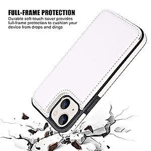 JOYAKI Wallet Case Compatible with iPhone 13,Slim Protective case with Card Holder,PU Leather Kickstand Card Slots Case with a Free Screen Protective Glass for iPhone 13(6.1")-White