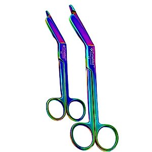 SET OF 2 EACH PREMIUM GERMAN STAINLESS NURSES DOCTOR LISTER BANDAGE SCISSORS 7.25" + 5.5" MULTI TITANIUM COLOR RAINBOW STAINLESS STEEL-CYNAMED BRANDED-A+QUALITY GUARANTEED