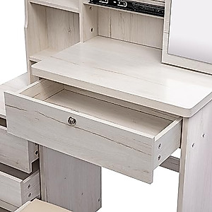 Mbolyeer Vanity Desk Set with Mirror and Stool: Makeup Table with Multi-Drawers & Storage - Vanity Dresser for Bedroom (A)