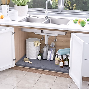 SIKADEER Thicken Under Sink Mat 22" x 19", Waterproof Food-Grade Silicone Tray, Reinforced Protector for Bathroom and Kitchen Cabinets, Easy to Clean, Flexible Shelf Liner Drip Tray